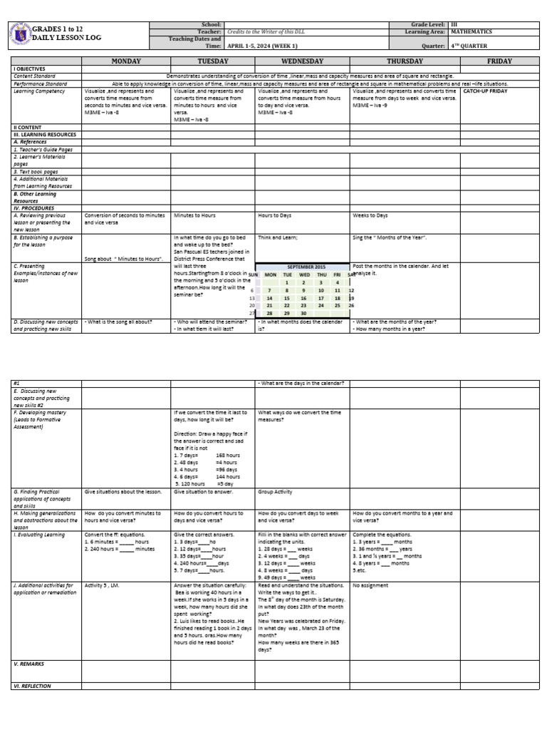 DLL - Mathematics 3 - Q4 - W1 | PDF | Differentiated Instruction ...