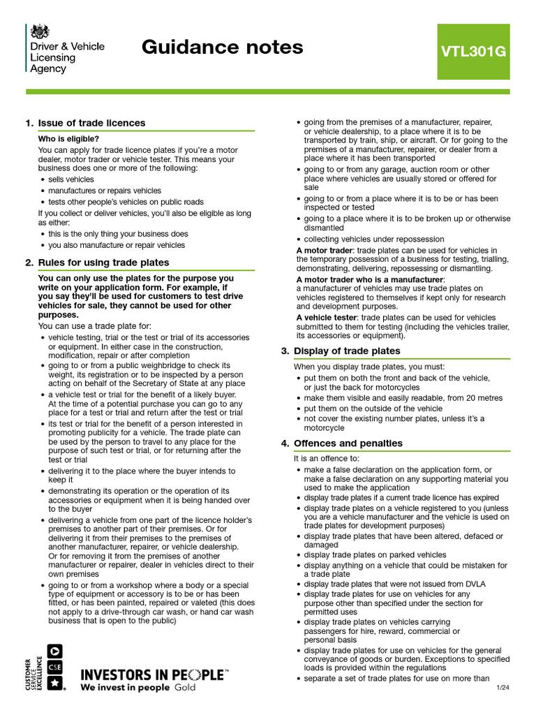 vtl301g Guidance Notes | PDF | Vehicles | Vehicle Registration Plate