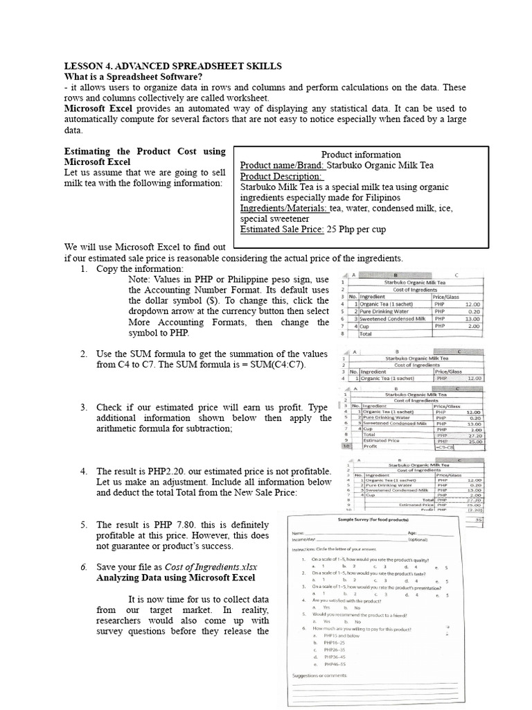 Lesson 4 | PDF | Microsoft Excel | Spreadsheet
