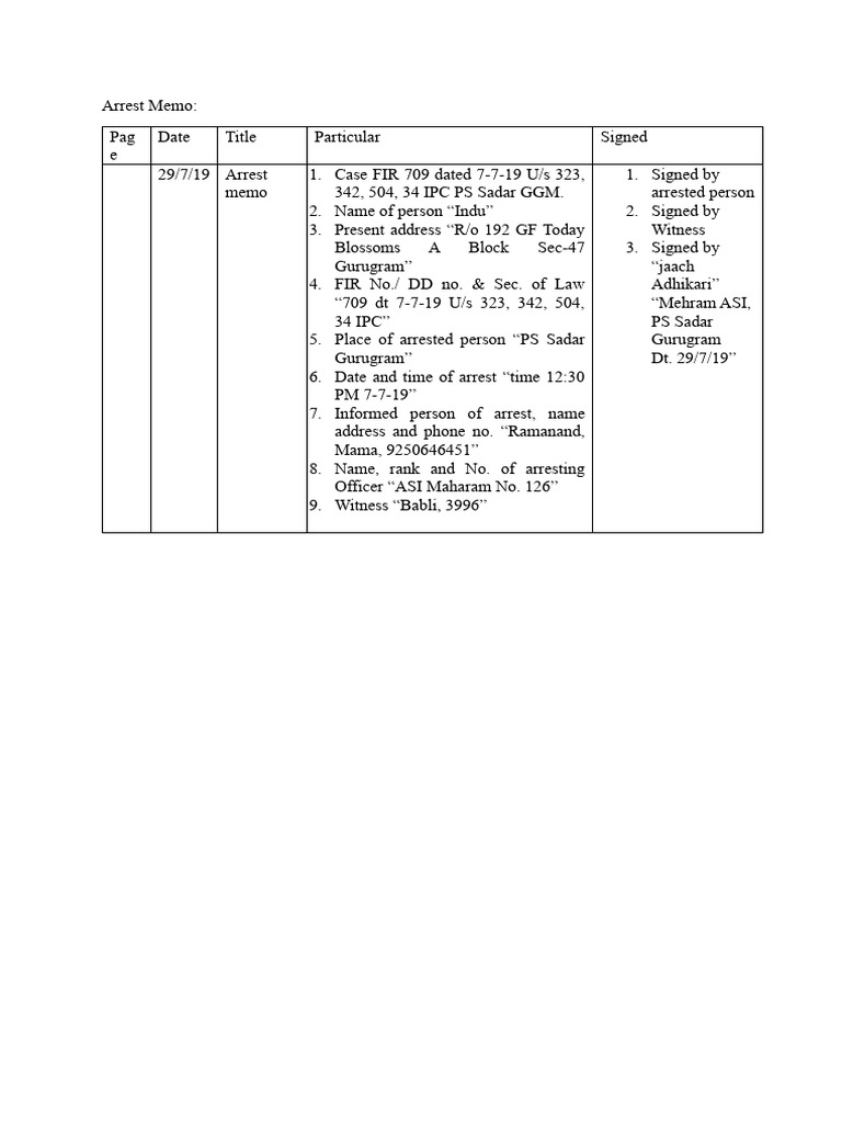 Arrest Memo | PDF