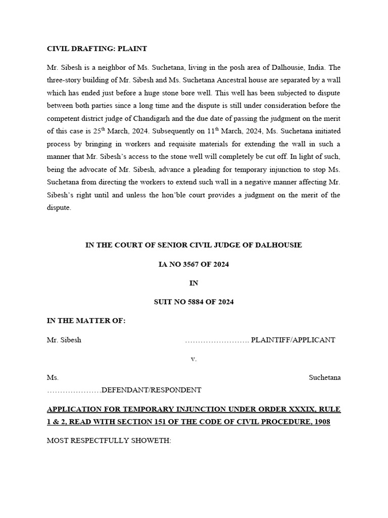 CIVILDRAFT_PLAINT | PDF | Lawsuit | Legal Procedure