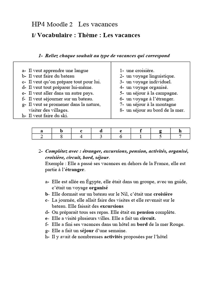 Vocabulaire et grammaire des vacances | PDF | Linguistique