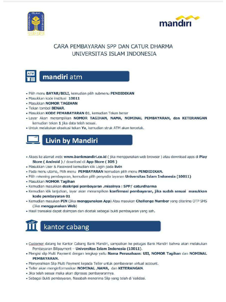 Pembayaran Lewat MANDIRI | PDF