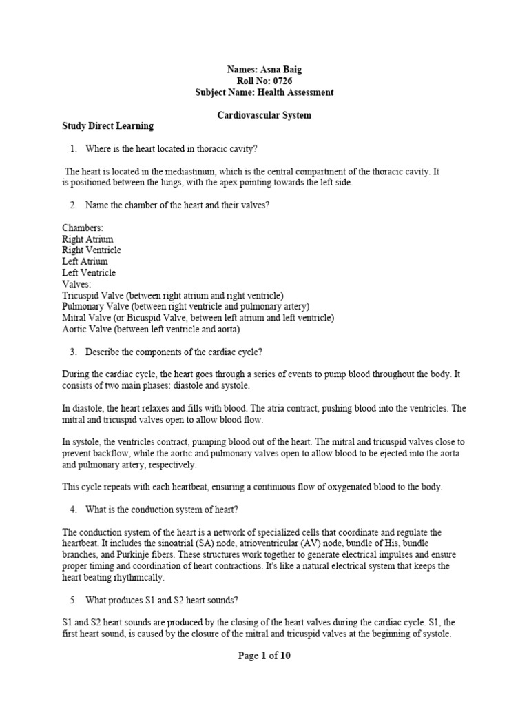 Pre Reading Cardio Vascular System Assessment | PDF | Heart Valve | Heart