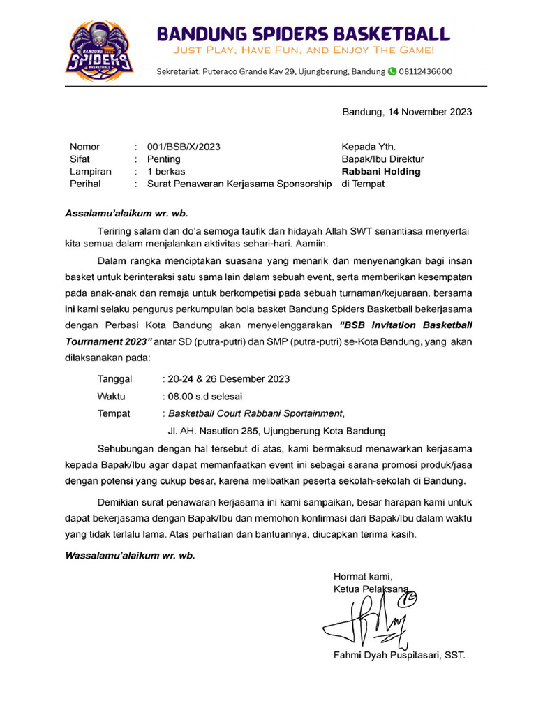 001 Surat Penawaran Sponsorship Rabbani Holding+Proposal | PDF