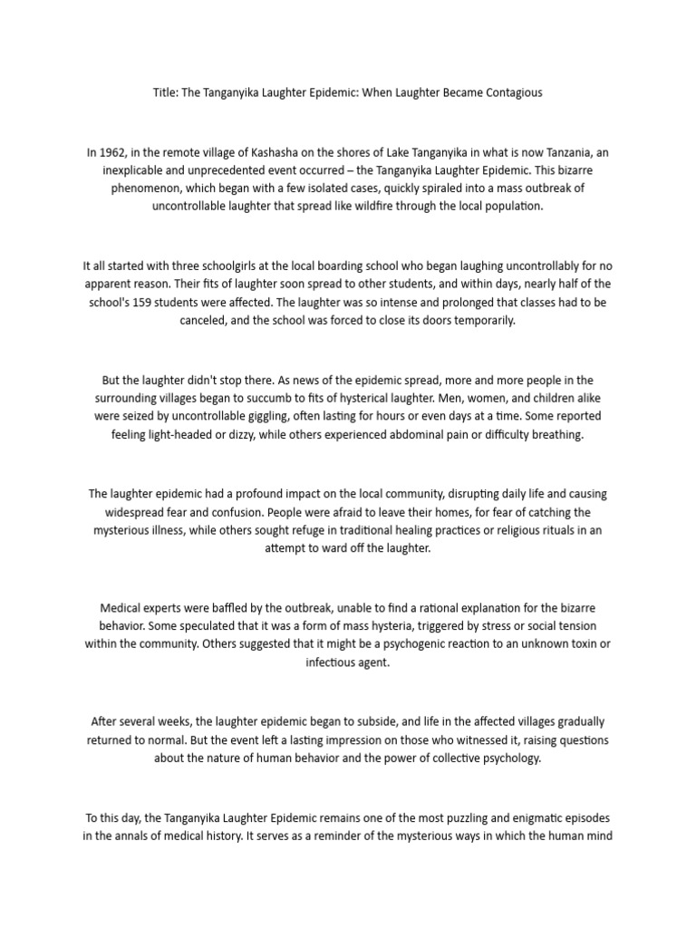 The Tanganyika Laughter Epidemic: When Laughter Became Contagious | PDF ...