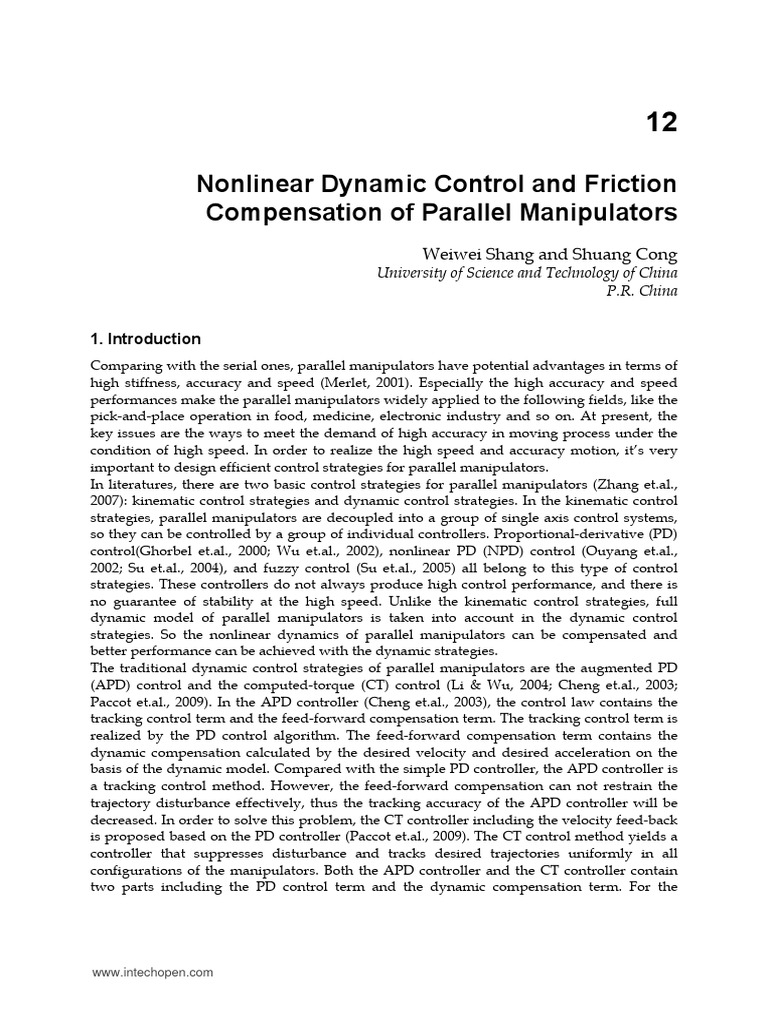 Nonlinear Dynamic Control and Friction Compensation of Parallel Manipulators | PDF | Friction ...