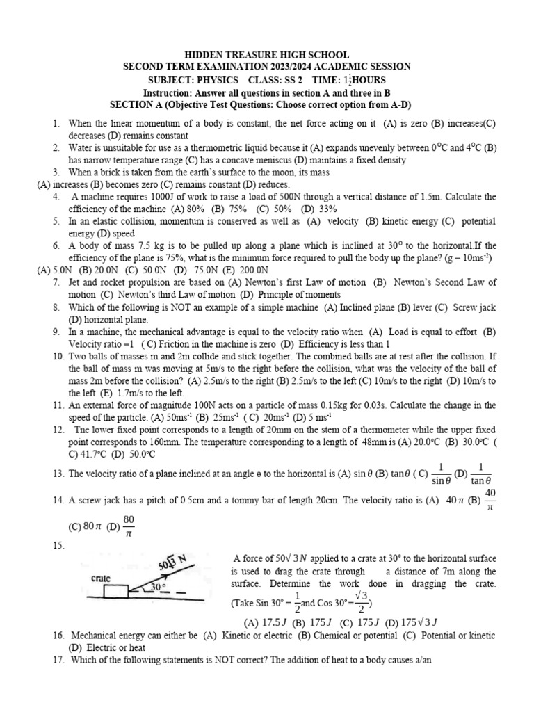 SS2 2ND Term Physics Exam QSTNS | PDF | Collision | Momentum