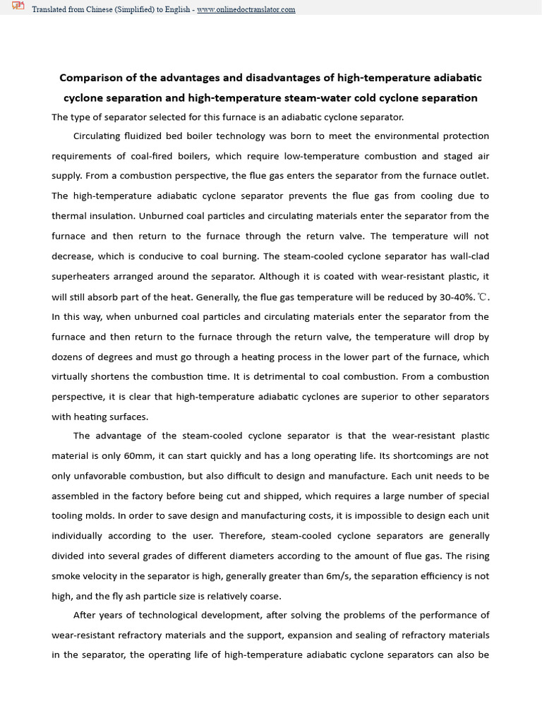 Comparison of Advantages and Disadvantages Between High-Temperature Adiabatic Cyclone Separation ...