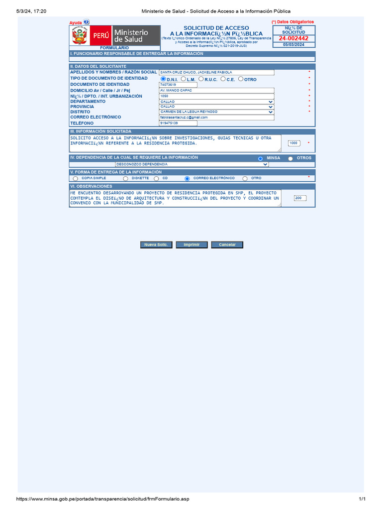 Solicitud de Acceso a Información Minsa | PDF | Gobierno y personalidad