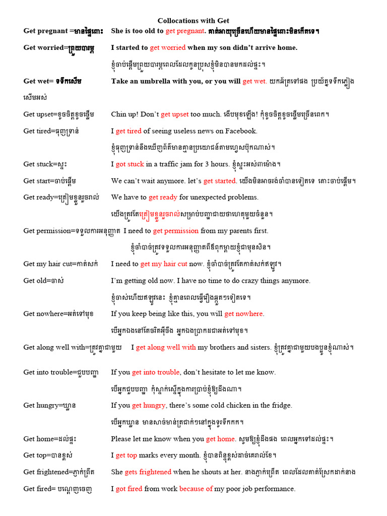 Collocations With Get | PDF