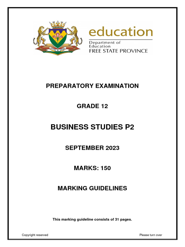 Business Studies P2 Prep Sept 2023 Memo Eng | Download Free PDF ...