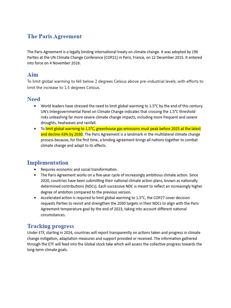 The Paris Agreement | PDF | Climate Change | Climate Change Mitigation