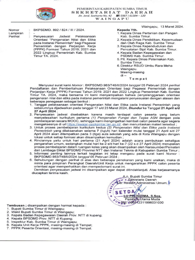 1 Penyesuaian Jadwal Orientasi P3K 2024 | PDF