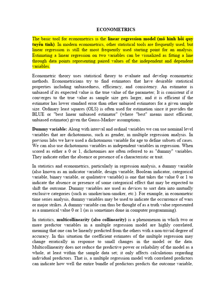 ECONOMETRICS | PDF | Econometrics | Regression Analysis ECONOMETRICS | PDF | Econometrics | Regression Analysis