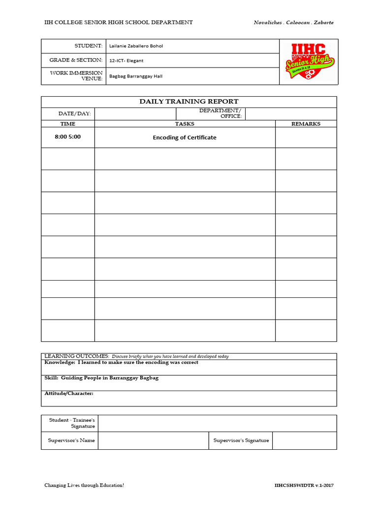 3 Wi Daily Training Report Template | PDF