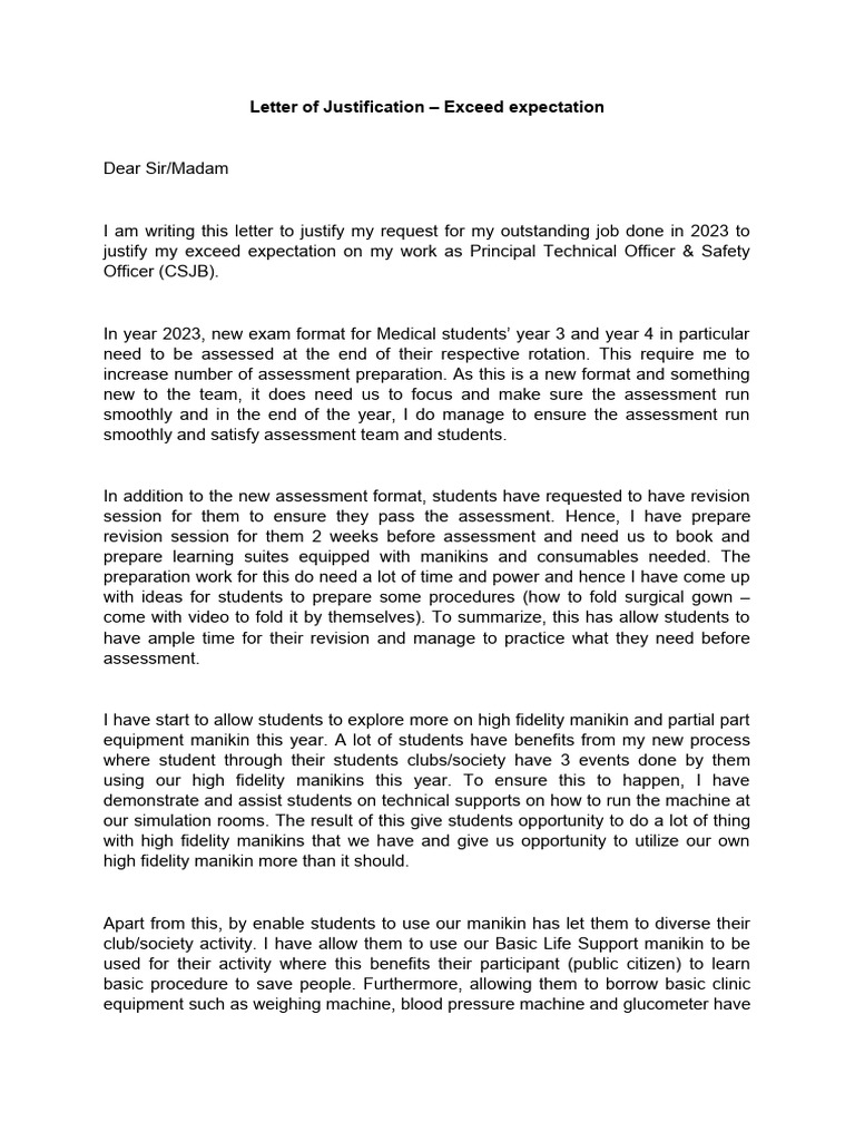 Letter of Justification (Abisina) | PDF