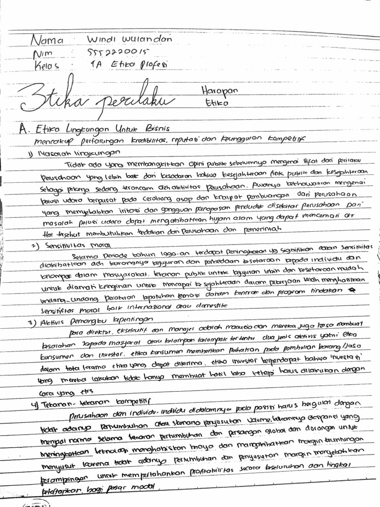 5552220015-Windi Wulandari-Resume Bab 1 Etika (Tulis) | PDF