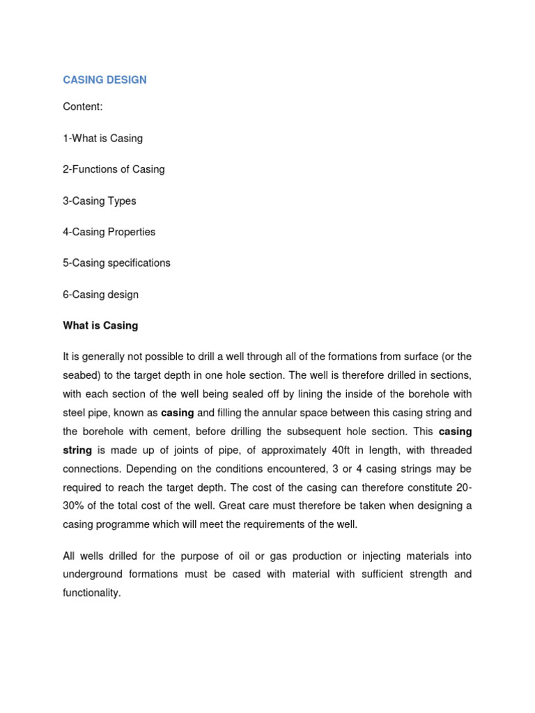 Casing Design for Oil & Gas Wells | PDF | Casing (Borehole) | Oil Well