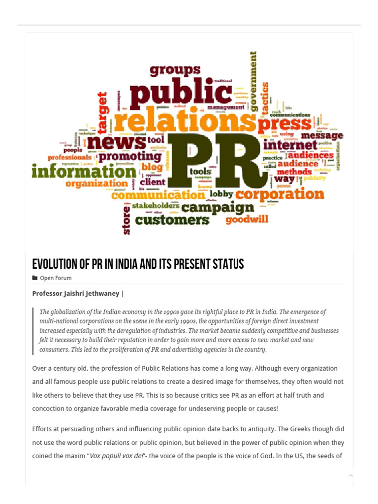 2B. Evolution of PR in India and Its Present Status | PDF | Public ...