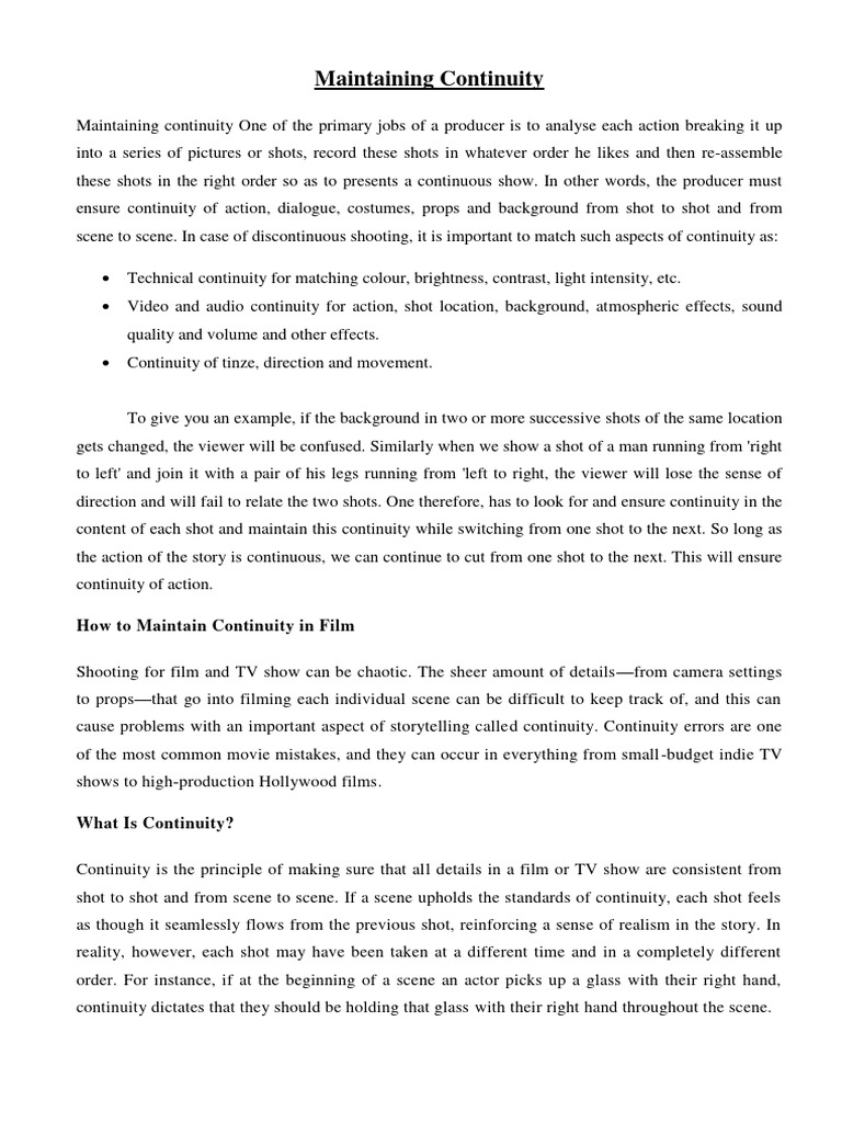 Maintaining Continuity | PDF | Continuity (Fiction)