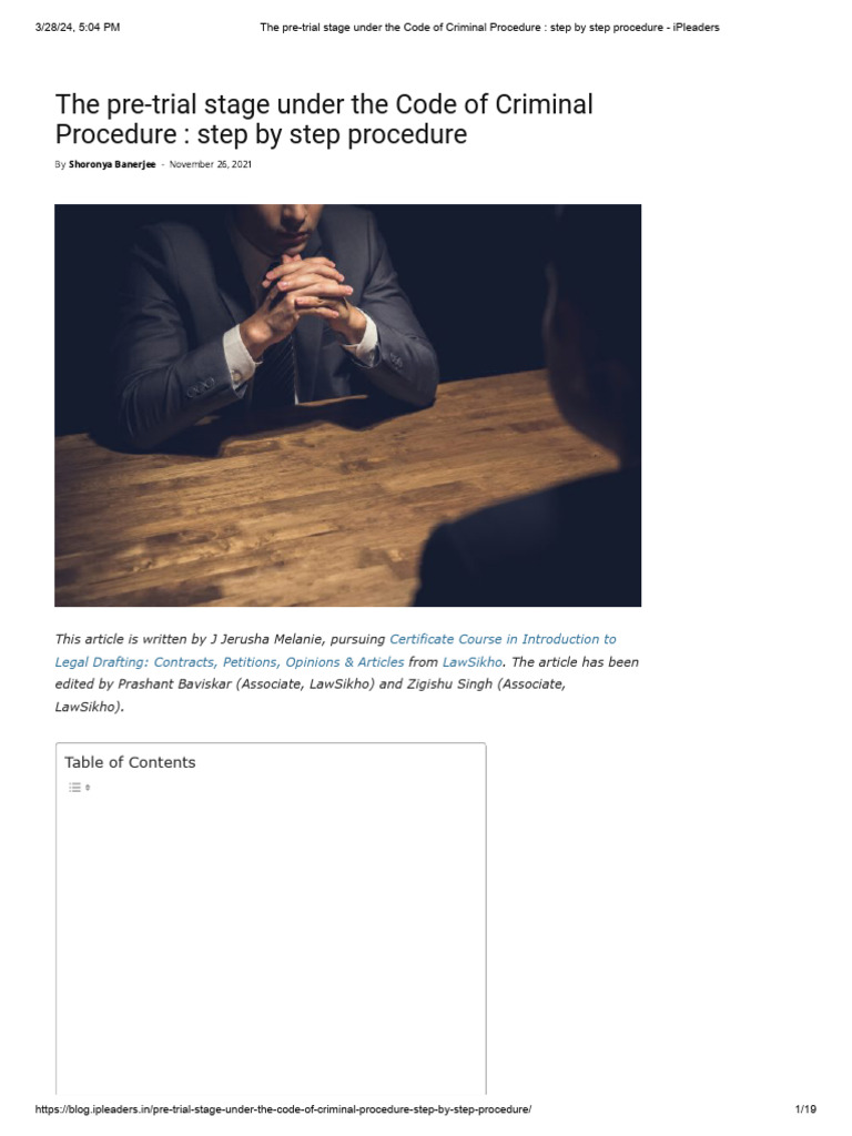 The Pre-Trial Stage Under The Code of Criminal Procedure - Step by Step ...