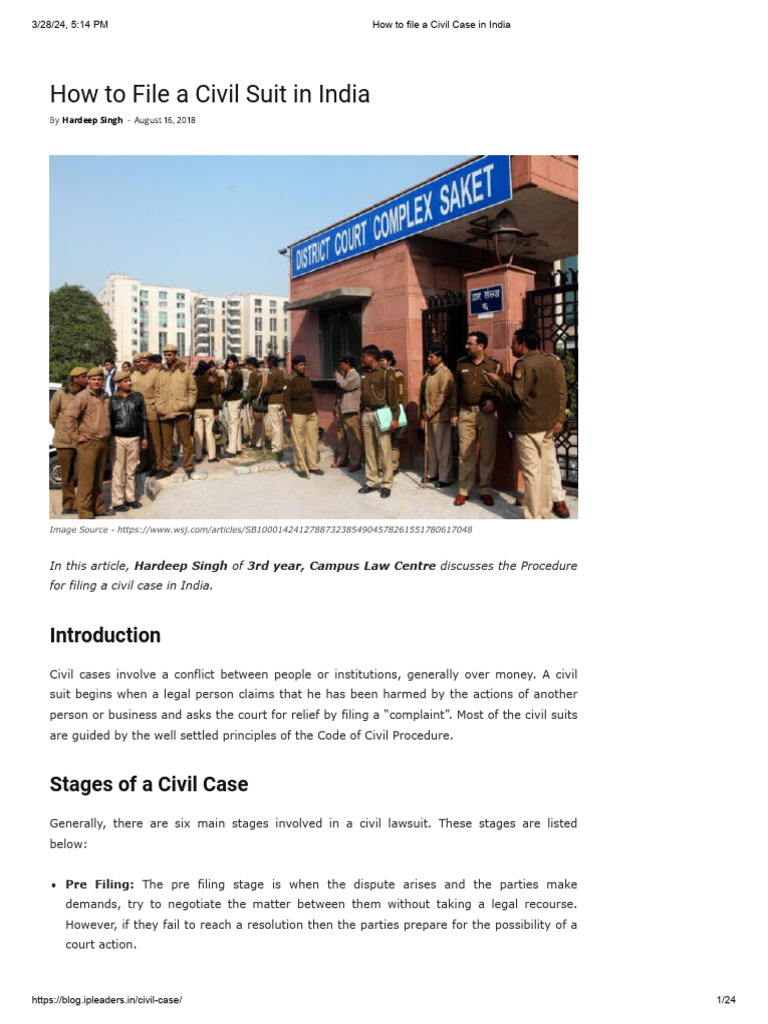 Civil Case Filing Process in India | PDF | Lawsuit | Judiciaries