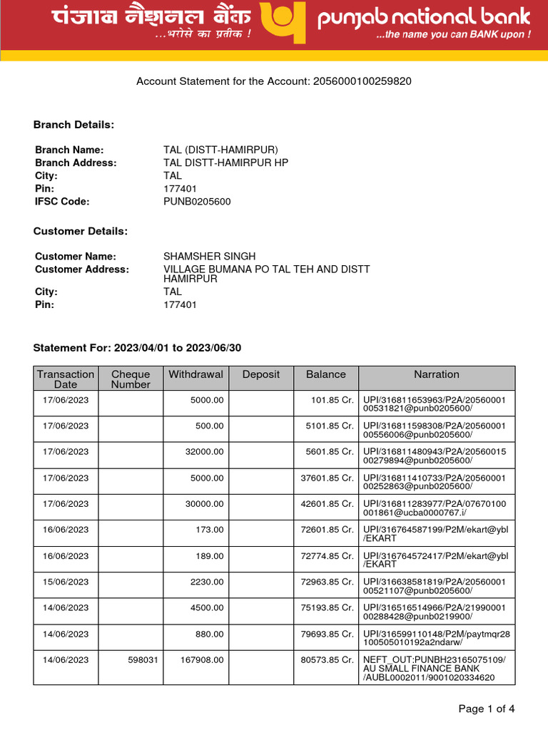 mPassBook 20230401 20230630 9820 | PDF | Banks | Cheque