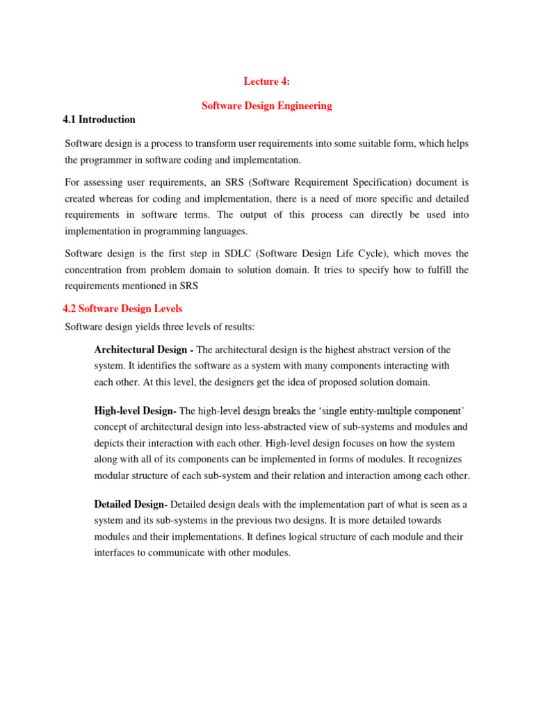Lecture 4 - Design Engineering | PDF | Software | Computer Program