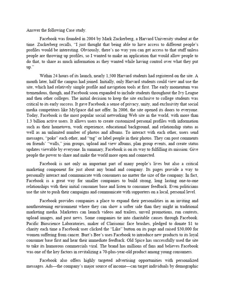 Case Study Face Book Pdf Facebook Social Networking Service
