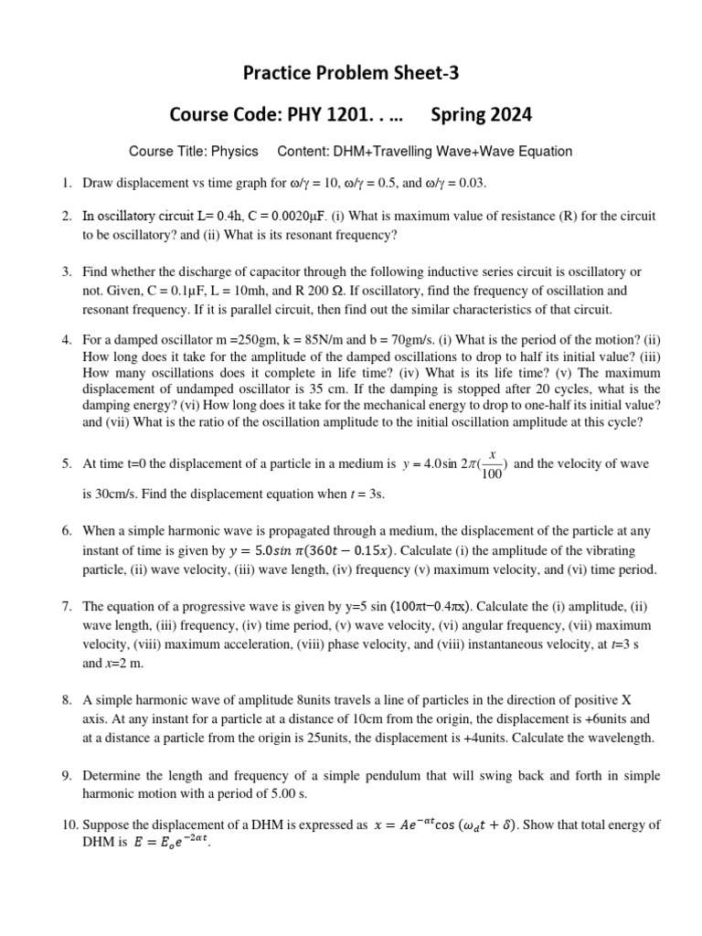Practice Problem Sheet 3 | Download Free PDF | Waves | Oscillation