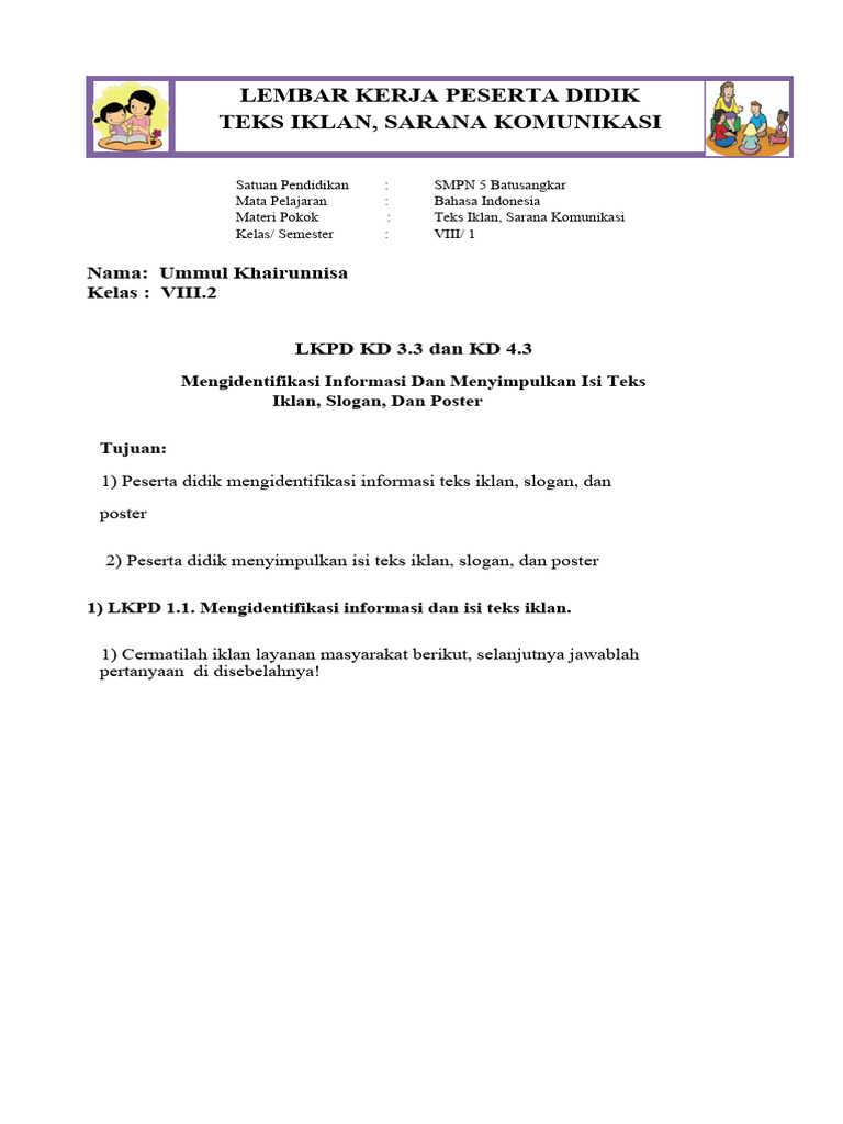 LKPD Iklan, Slogan, Poster | PDF