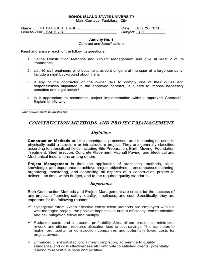 A1_Contract and Specifications | PDF | Project Management | Economies