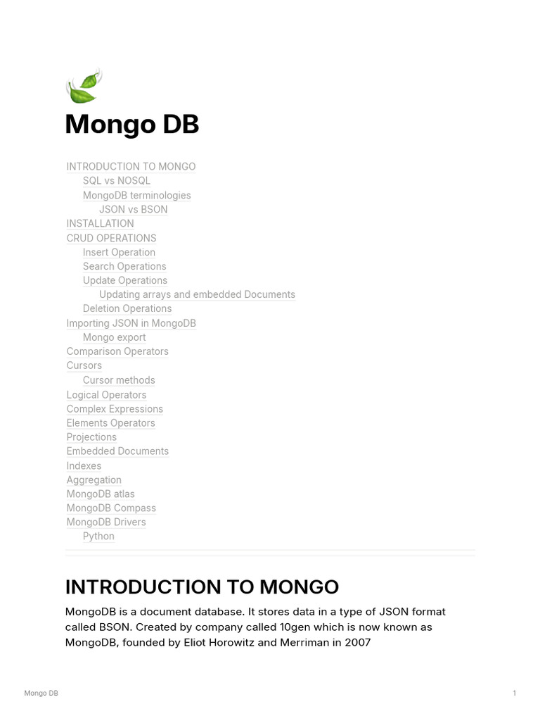 Mongodb Notes HD Excl | PDF | No Sql | Mongo Db