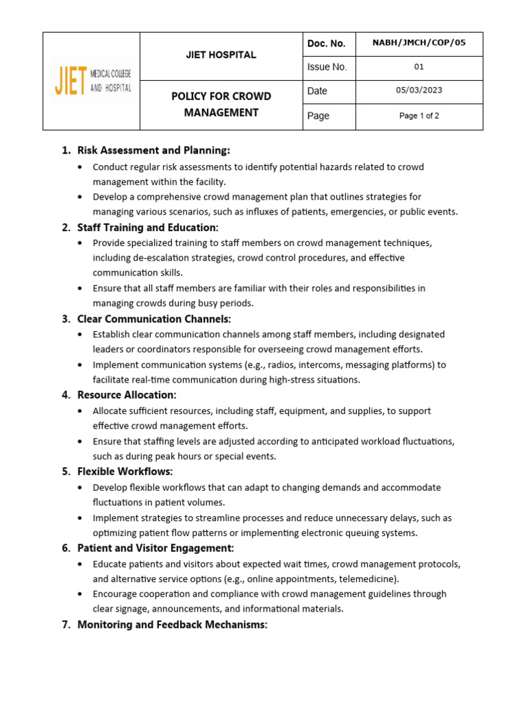 Risk Assessment and Planning:: Policy For Crowd Management | PDF ...