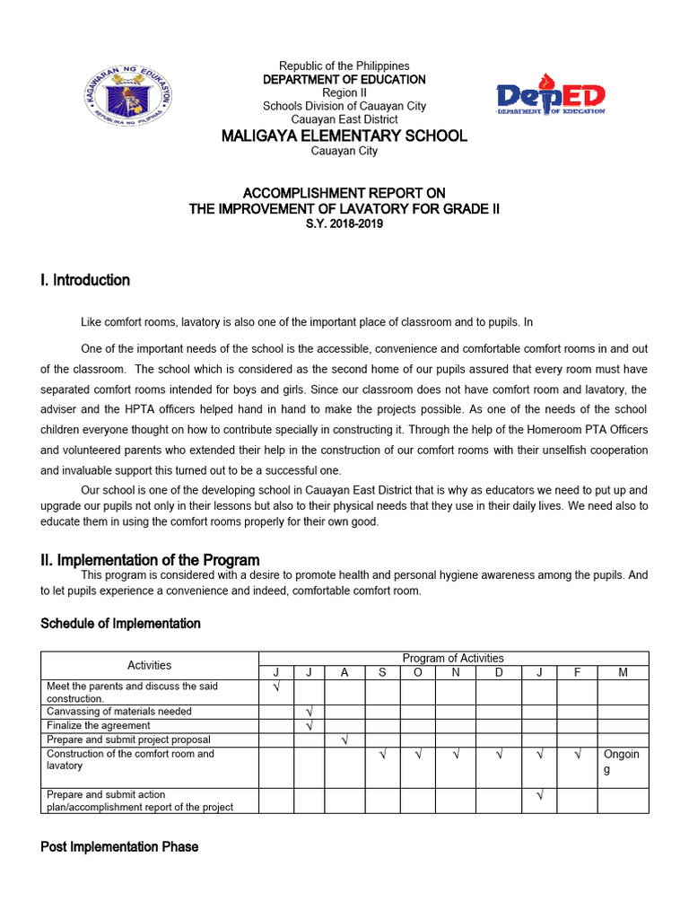 Accomplishment Report Lavatory | PDF | Public Toilet