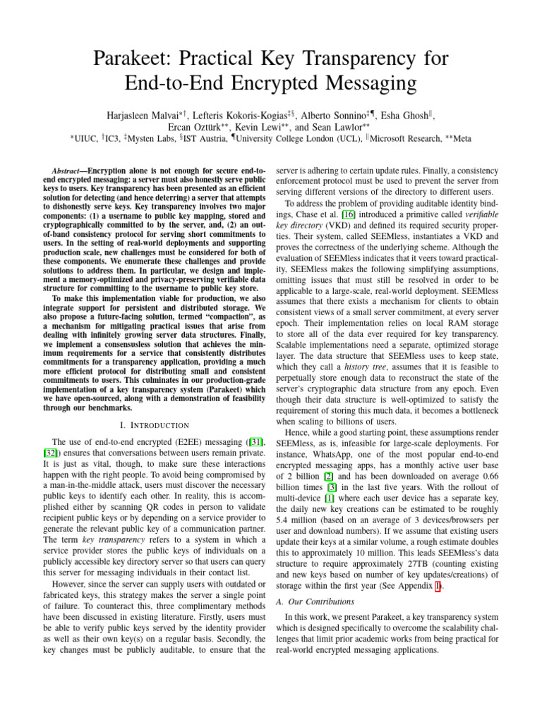 Parakeet: Practical Key Transparency For End-to-End Encrypted Messaging ...