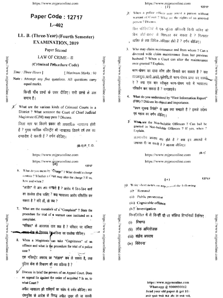 LLB 4 Sem Law of Crime 2 Criminal Procedure Code 12717 2019 | PDF