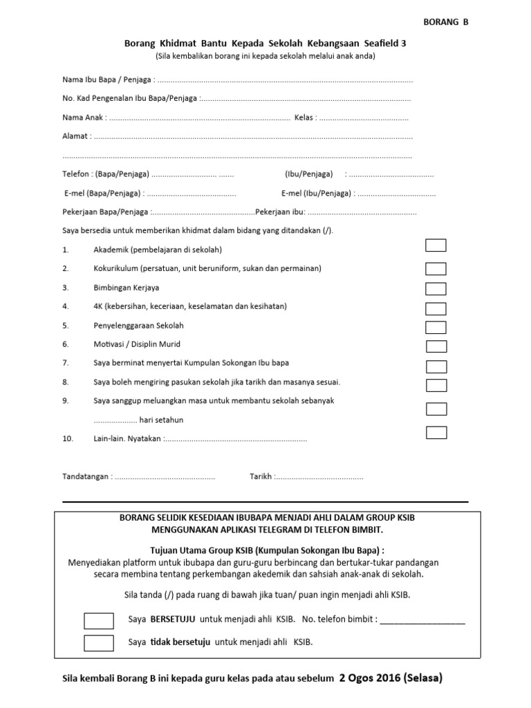 BORANG - SELIDIK - KESEDIAAN - IBUBAPA Dan Khidmat Bantu | PDF