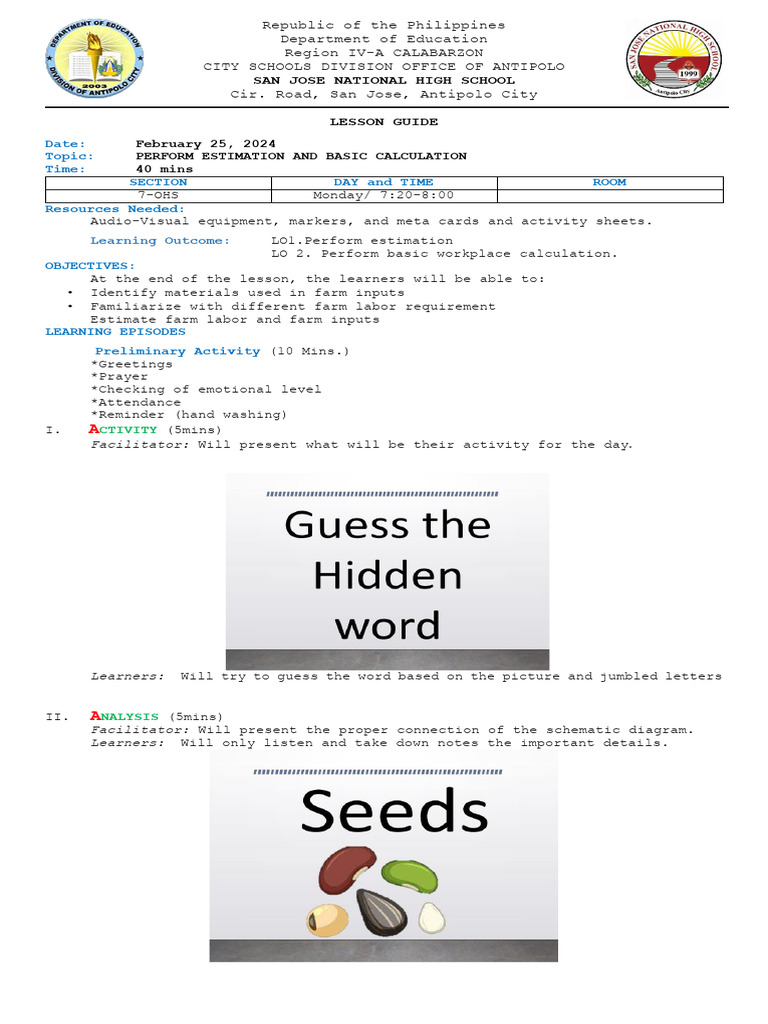 Lesson Plan 5 Agricrop Pdf Learning Cognition