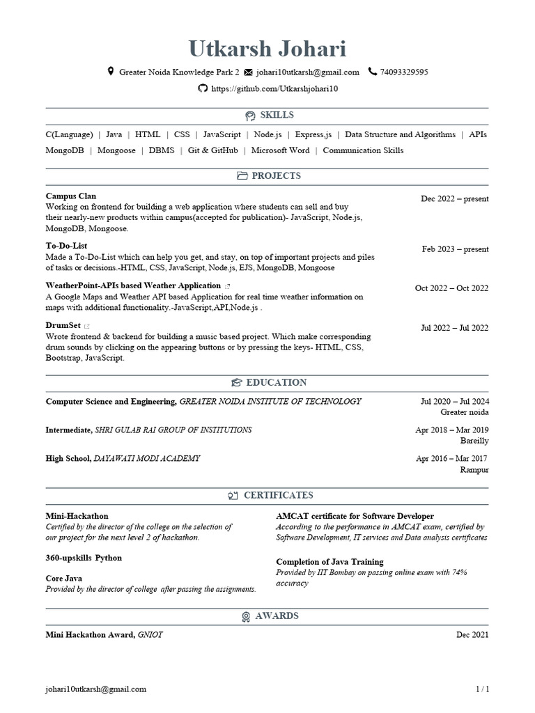 Utkarsh Johari Resum | PDF | Java Script | Application Software