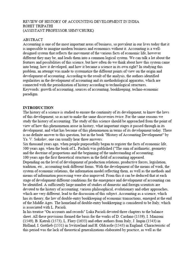 Review of History of Accounting Development in India | Download Free ...