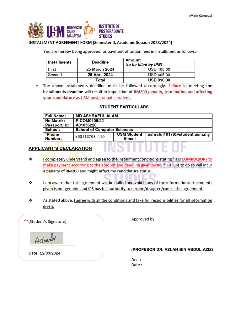 Installment Form - 232 - MD Ashraful Alam | PDF
