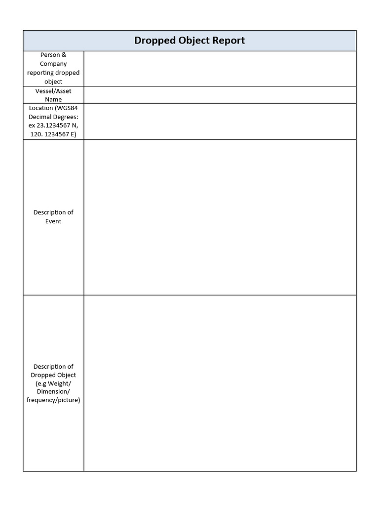 INS-GL-0002 Annex 6 - Dropped Object Reporting Form | PDF