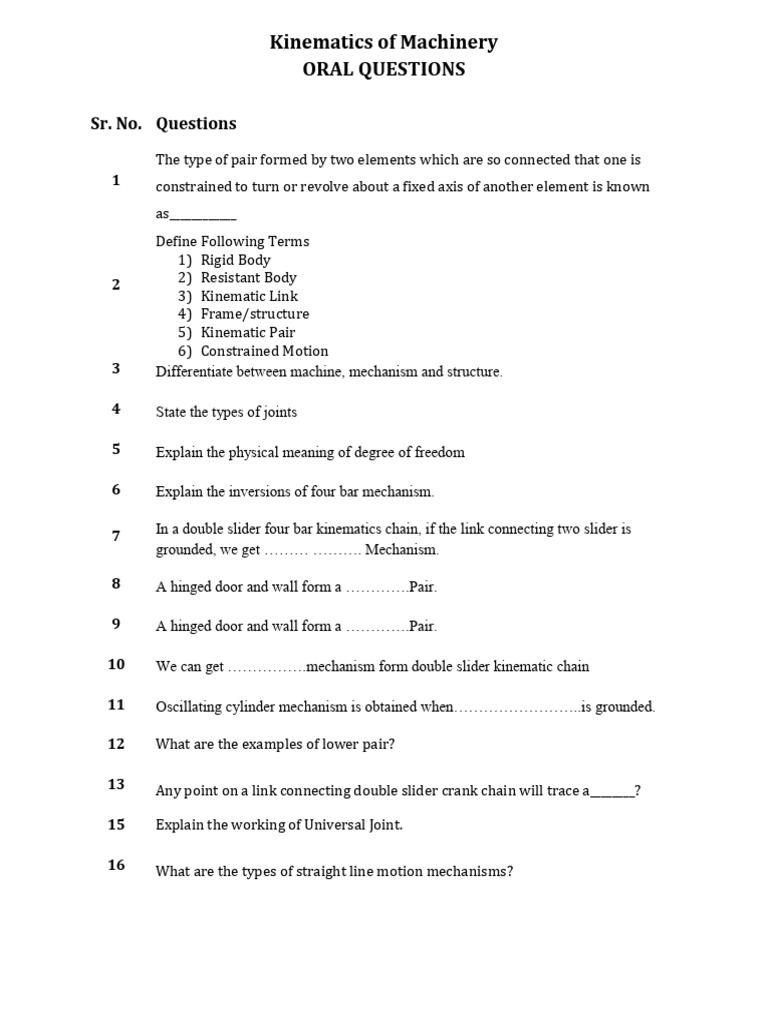 KOM Oral Practical Exam Question Bank | PDF | Kinematics | Gear KOM Oral Practical Exam Question Bank | PDF | Kinematics | Gear
