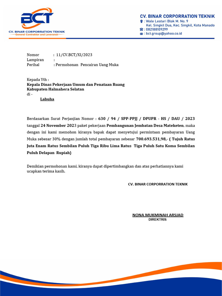 Surat Permohonan Pencairan | PDF