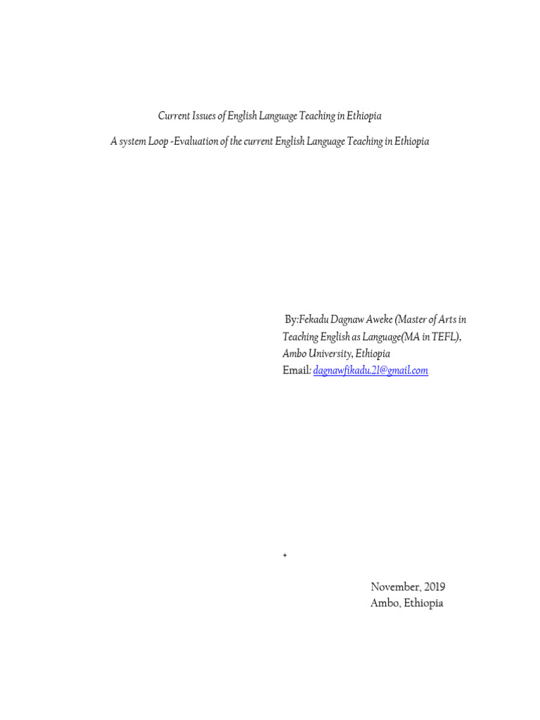 Issues in English Teaching in Ethiopia | PDF | Teachers | Curriculum
