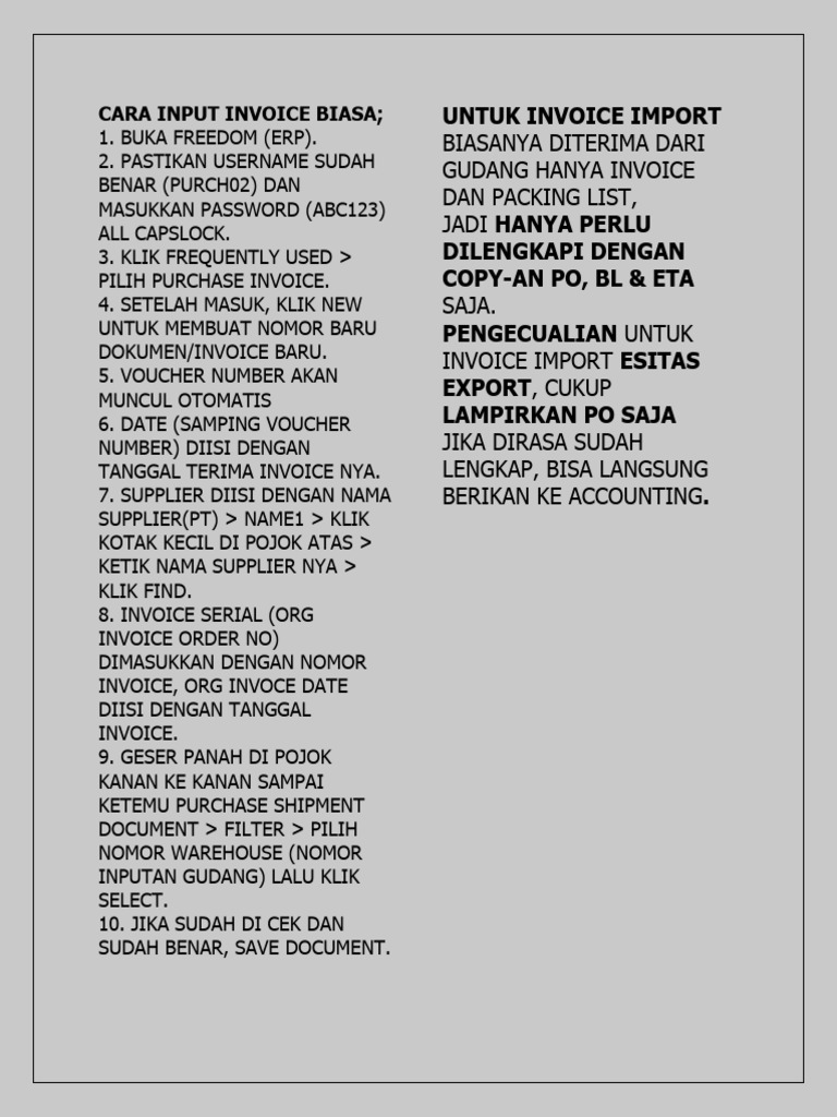 Tata Cara Input Invoice (Catatan 1) | PDF