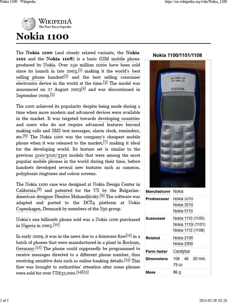 Nokia 1100 - Wikipedia | PDF | Telecommunications | Computing