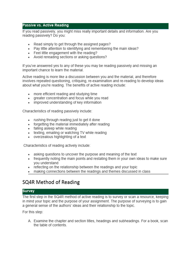 Active vs. Passive Reading Techniques | PDF | Idea | Concept